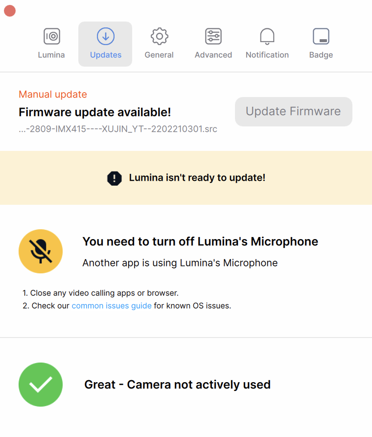 Firmware Update: You need to turn off Lumina's microphone – Lumina